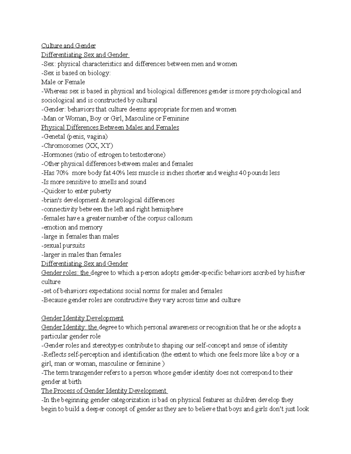 Culture and Gender - Lecture notes from an online course. These are ...