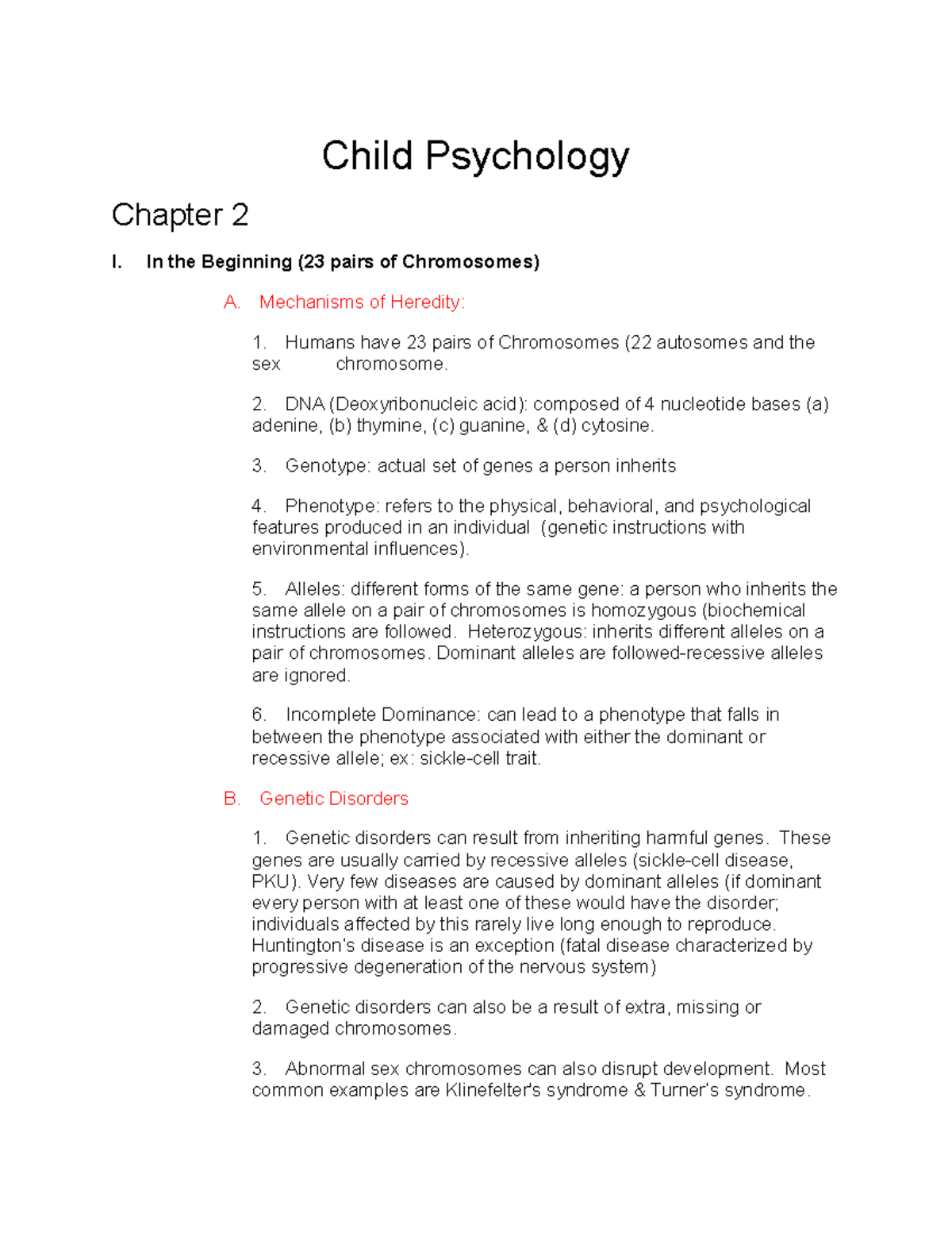Child Psychology Notes Ch. 2-5 - Child Psychology Chapter 2 I. In the ...