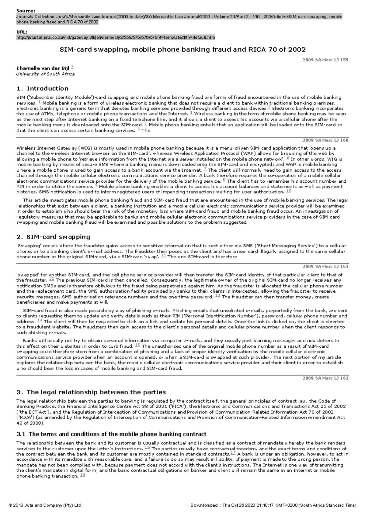 SIM-card swapping, mobile phone banking fraud and RICA 70 of 2002 ...