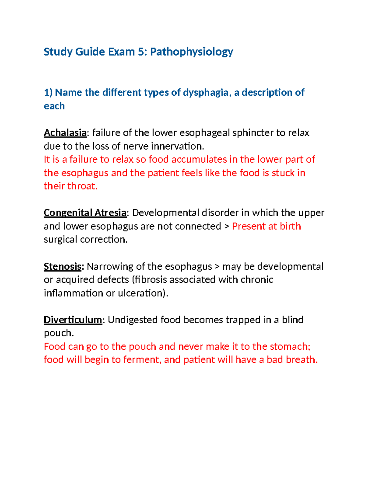 Exam 5 study guide - Study Guide Exam 5: Pathophysiology 1) Name the ...