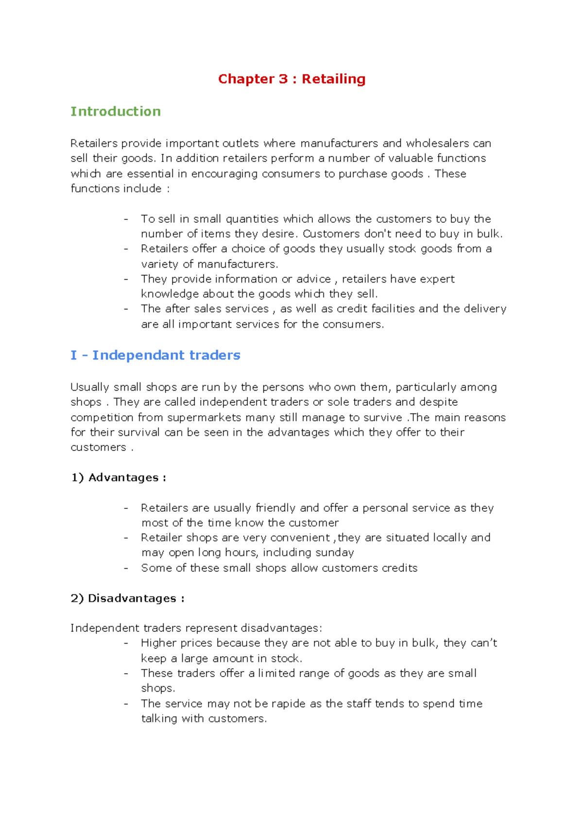Chap 3 Retailing - Chapter 3 : Retailing Introduction Retailers provide important outlets where ...