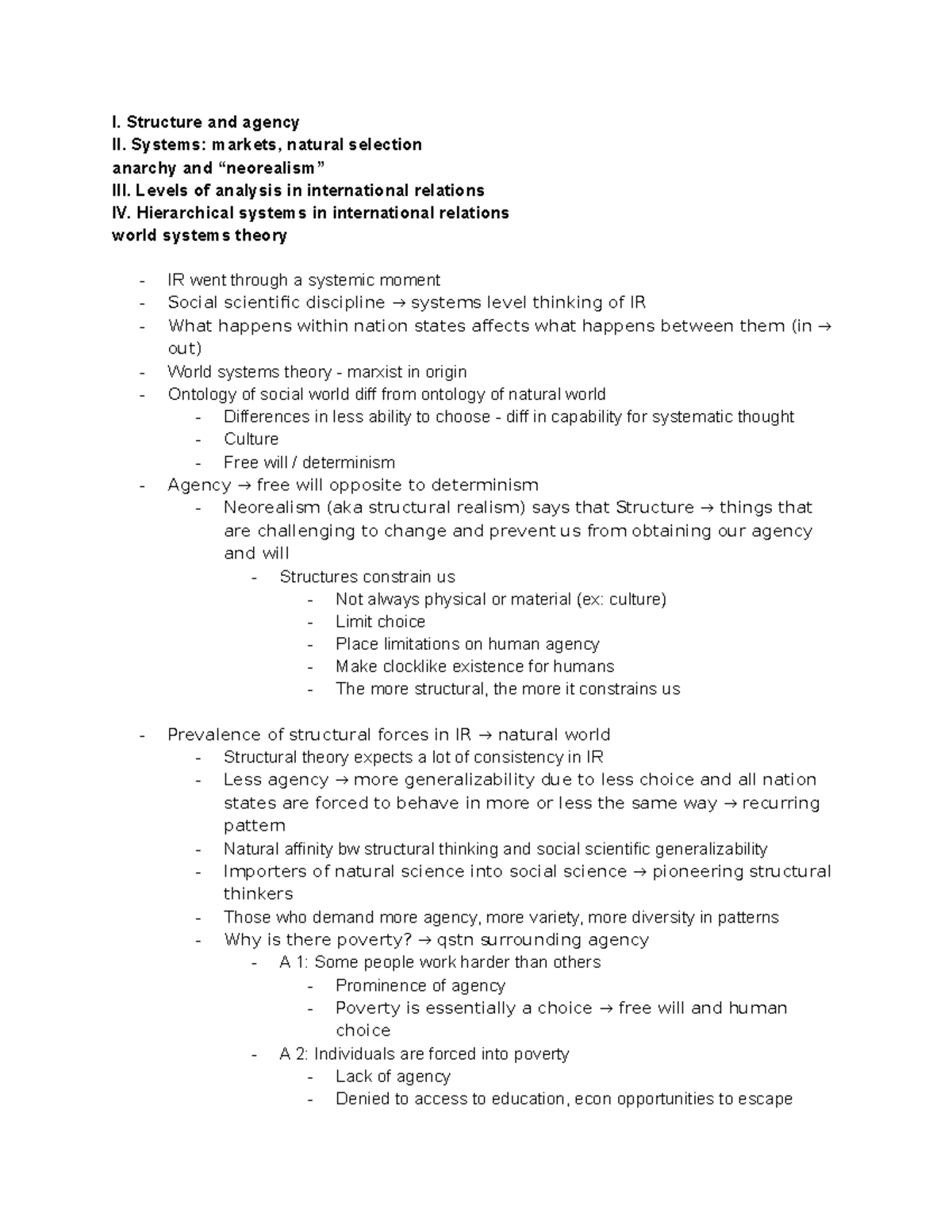 Unit 3 - systemic thinking notes - I. Structure and agency II. Systems ...