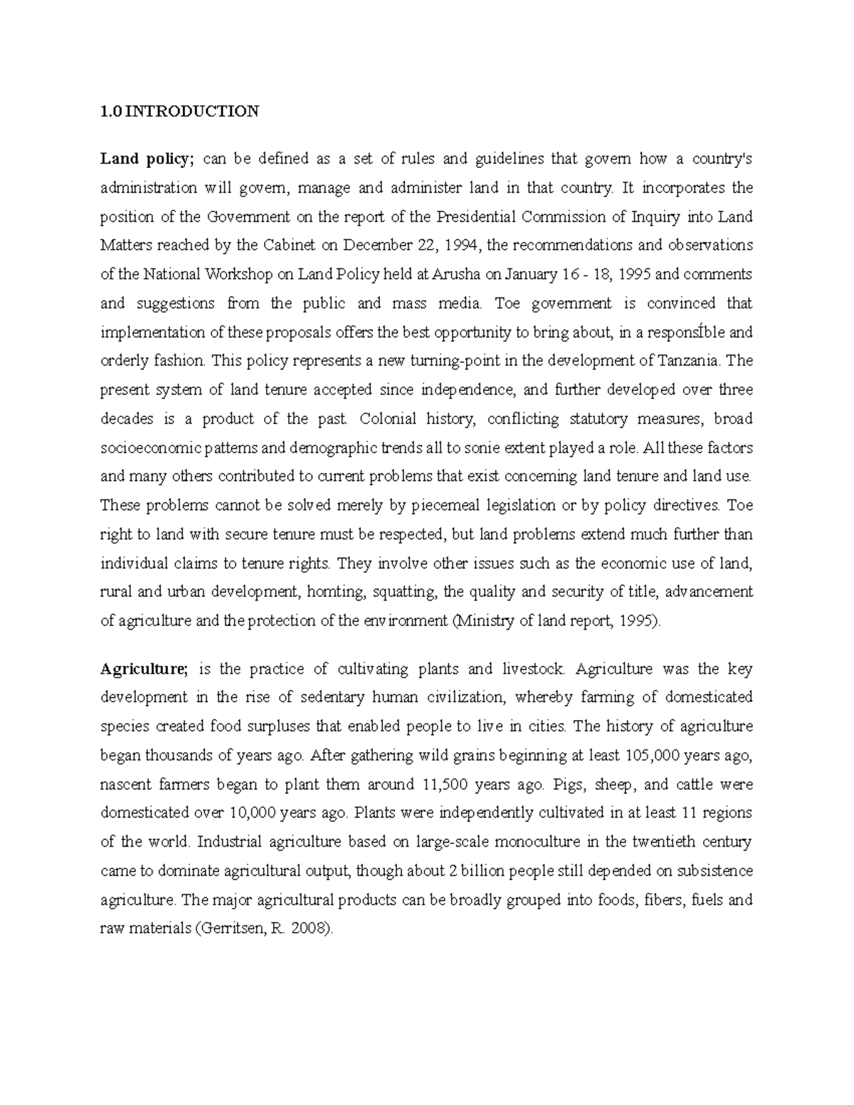 Land policy; th-WPS Office - 1 INTRODUCTION Land policy; can be defined ...