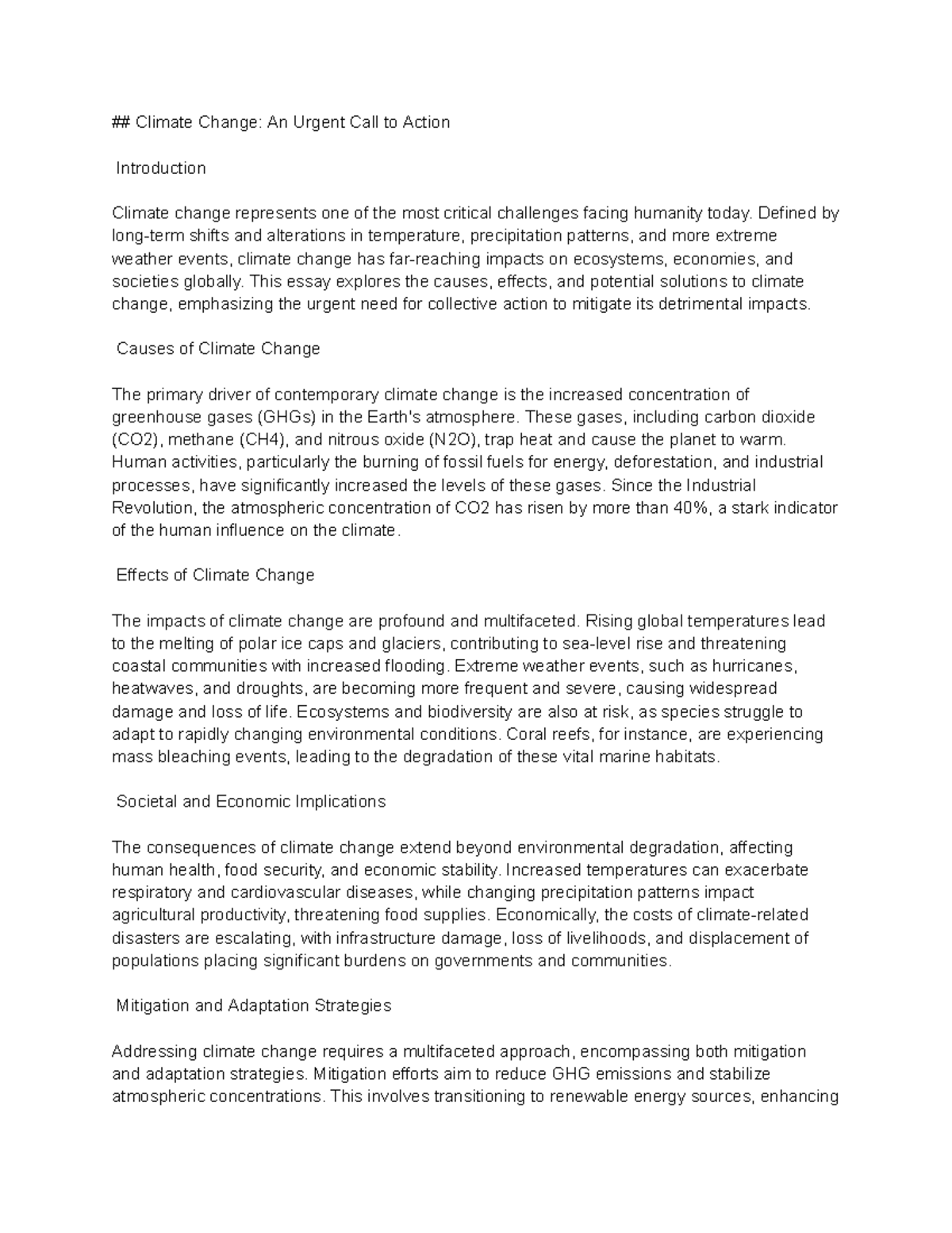 Climate change - Climate Change: An Urgent Call to Action Introduction ...