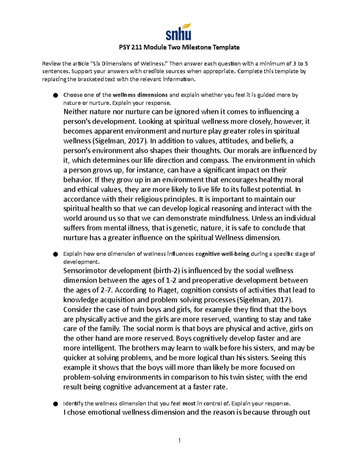 PSY 211 Module Two Milestone Template - PSY 211 Module Two Milestone ...