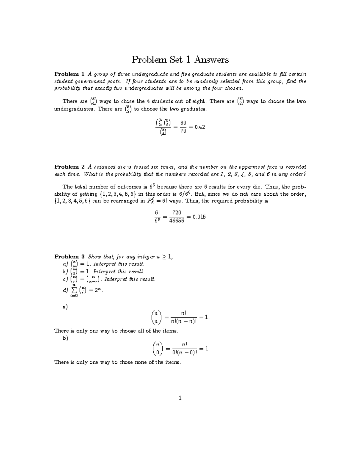 Problem Set 1 Answers - Problem Set 1 Answers Problem 1 A group of ...
