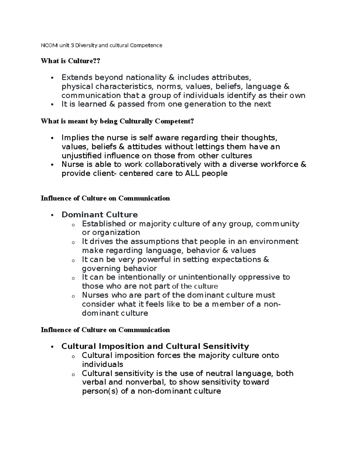 Unit 3 Diversity and cultural Competence - NCOM unit 3 Diversity and ...