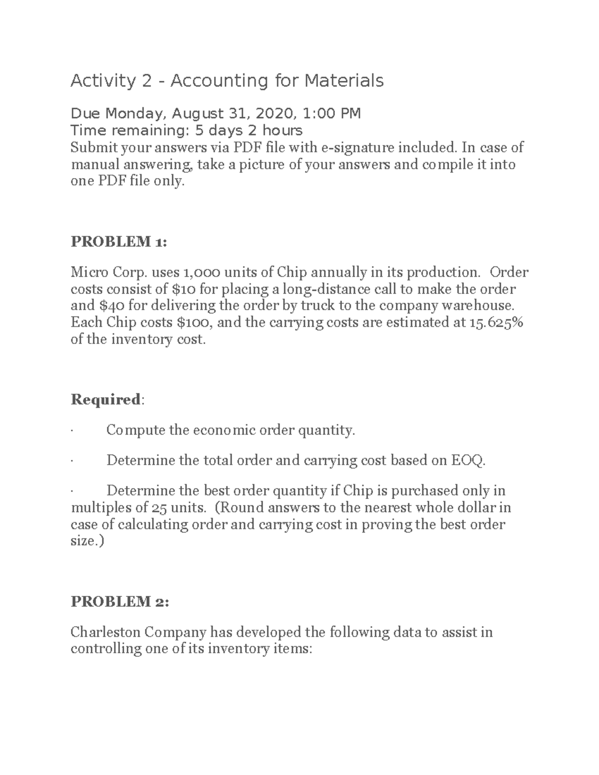 Activity 2 - Lecture notes 2 - Activity 2 - Accounting for Materials ...