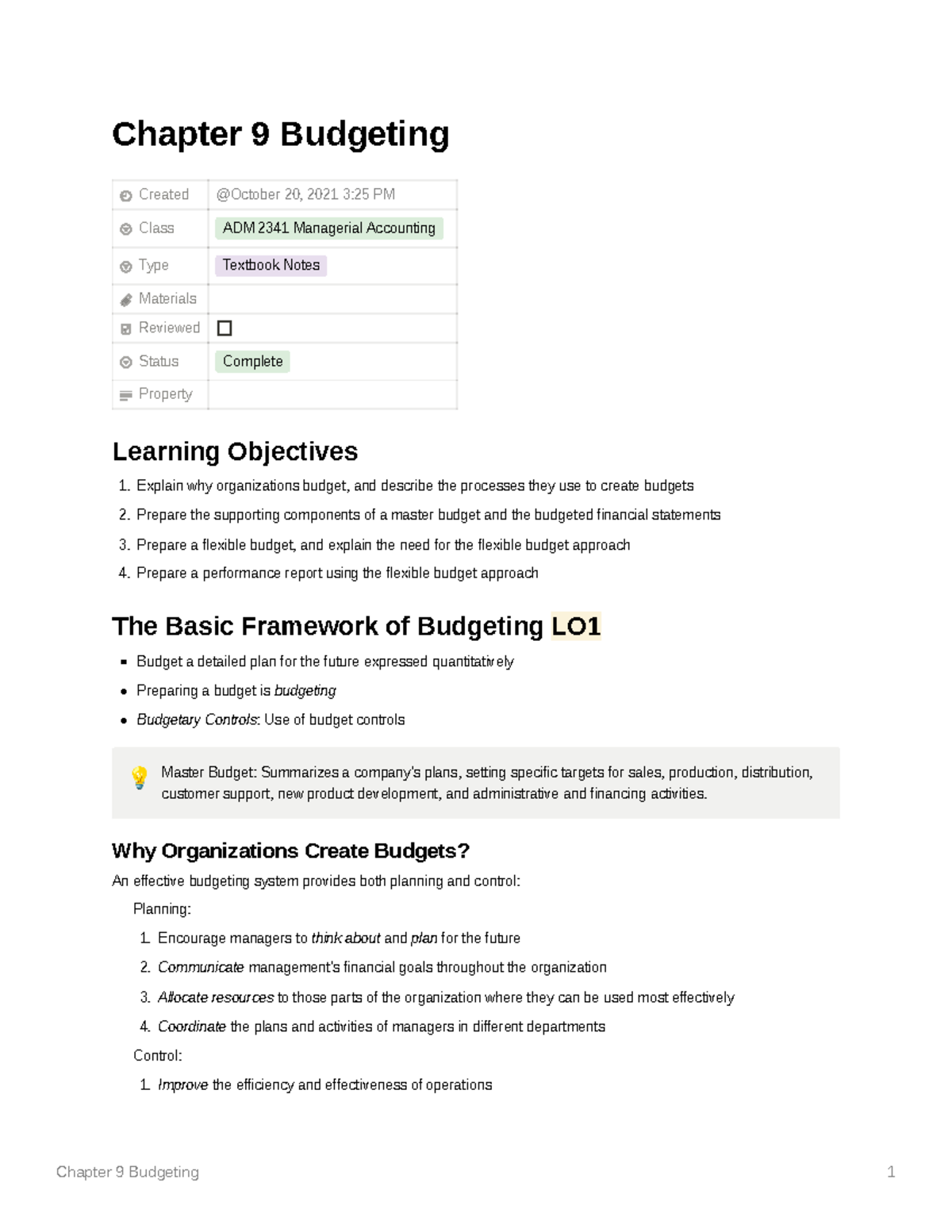 Chapter 9 Budgeting - Professor Brian Conheady - Chapter 9 Budgeting ...