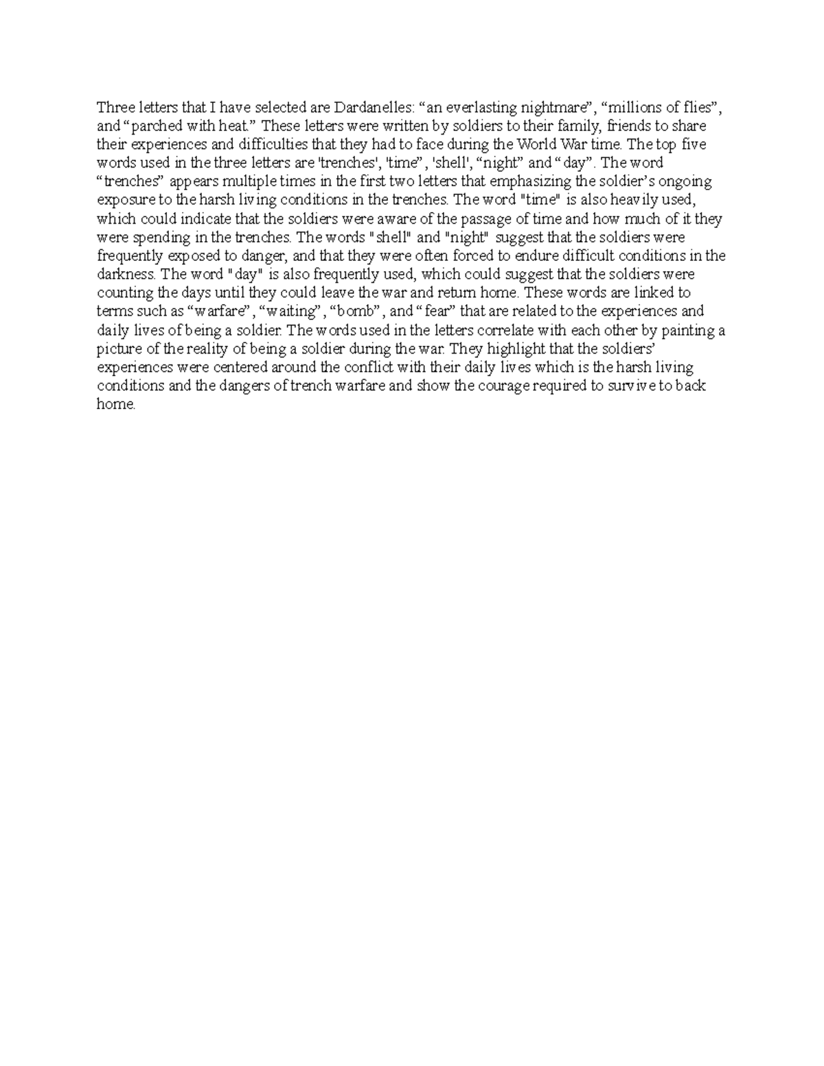 The Great War Discussion - Three letters that I have selected are ...