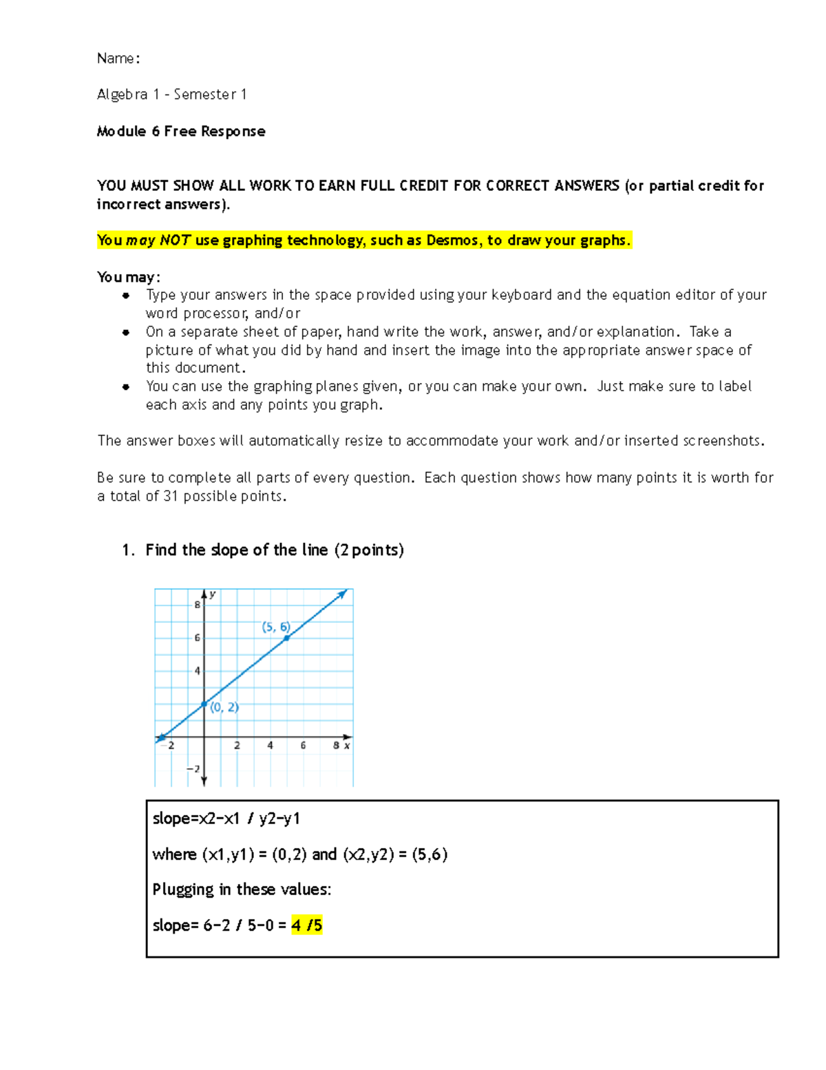 Copy of 2022-2023 Performance Assessment Module 6 (28 points) - Name ...