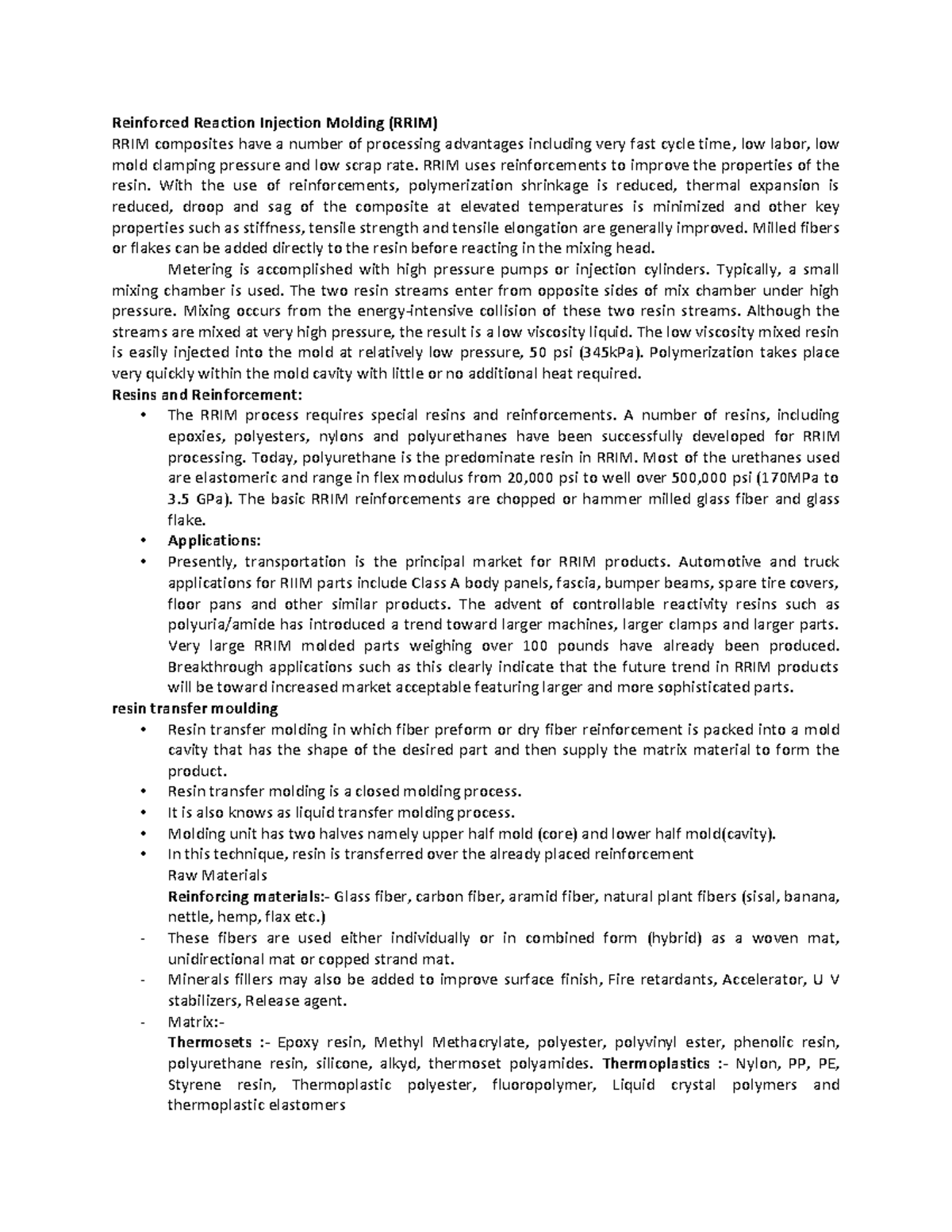 Reinforced Reaction Injection Molding - RRIM uses reinforcements to ...