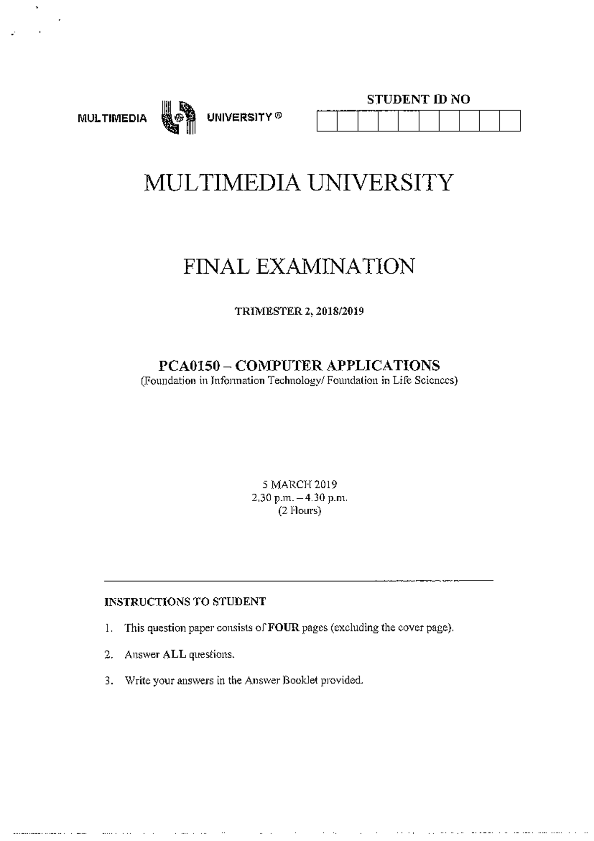 Exam 18 March 2019, questions - Computer Application - Studocu