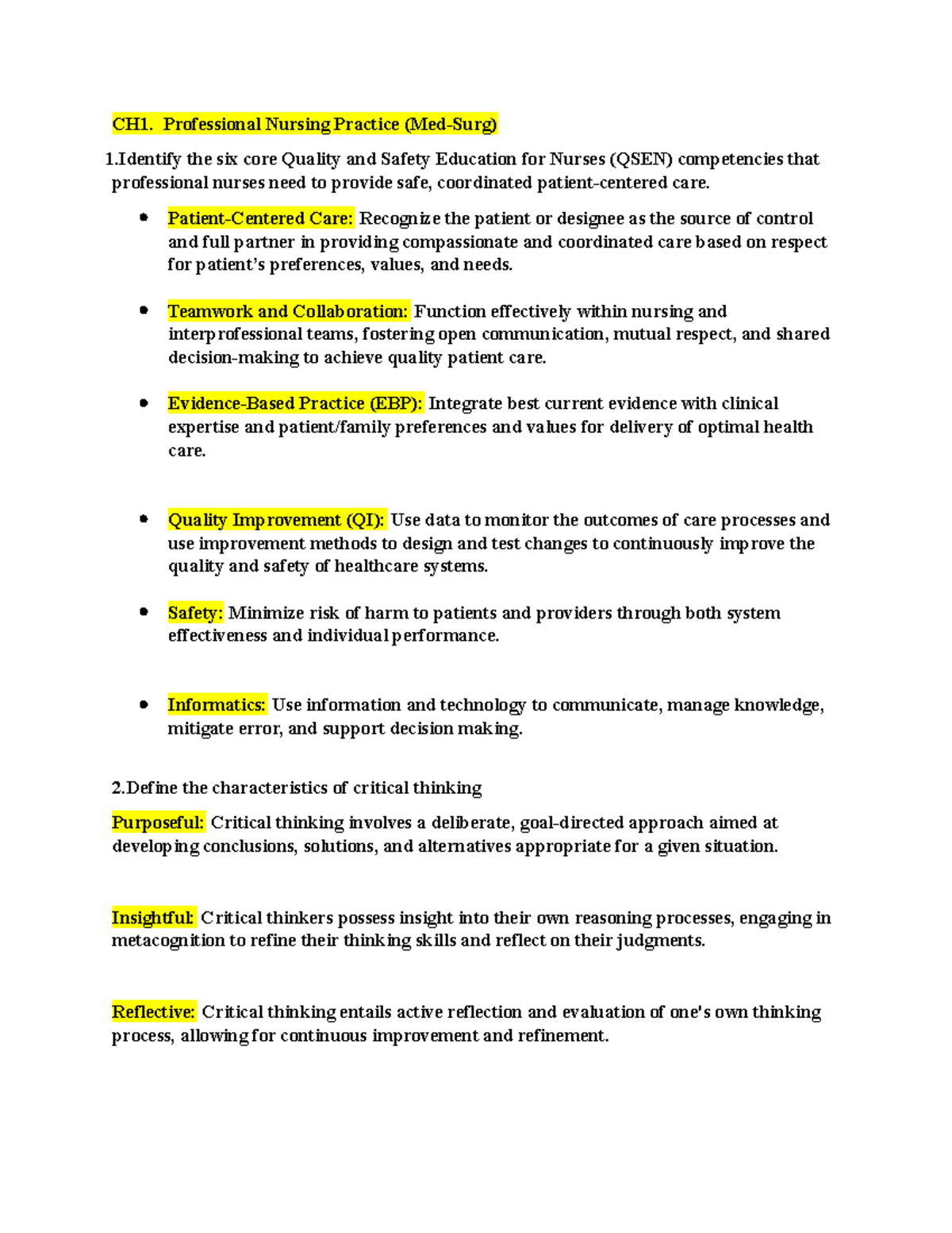 CH1 Professional - notes on nursing profession - CH1. Professional ...