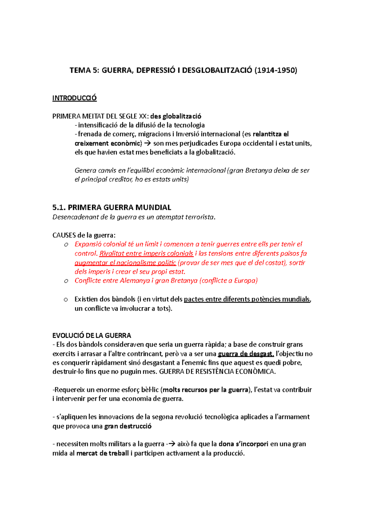 TEMA 5 - TEMA 5 DE HISTORIA ECONOMICA ADE UB - TEMA 5: GUERRA, DEPRESSIÓ I DESGLOBALITZACIÓ ...