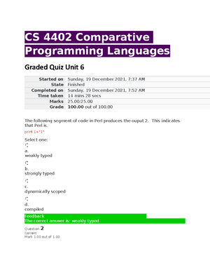 Self-Quiz 1 Prolog and Logical Programming Basics Attempt review - Started on Friday, 22 October ...