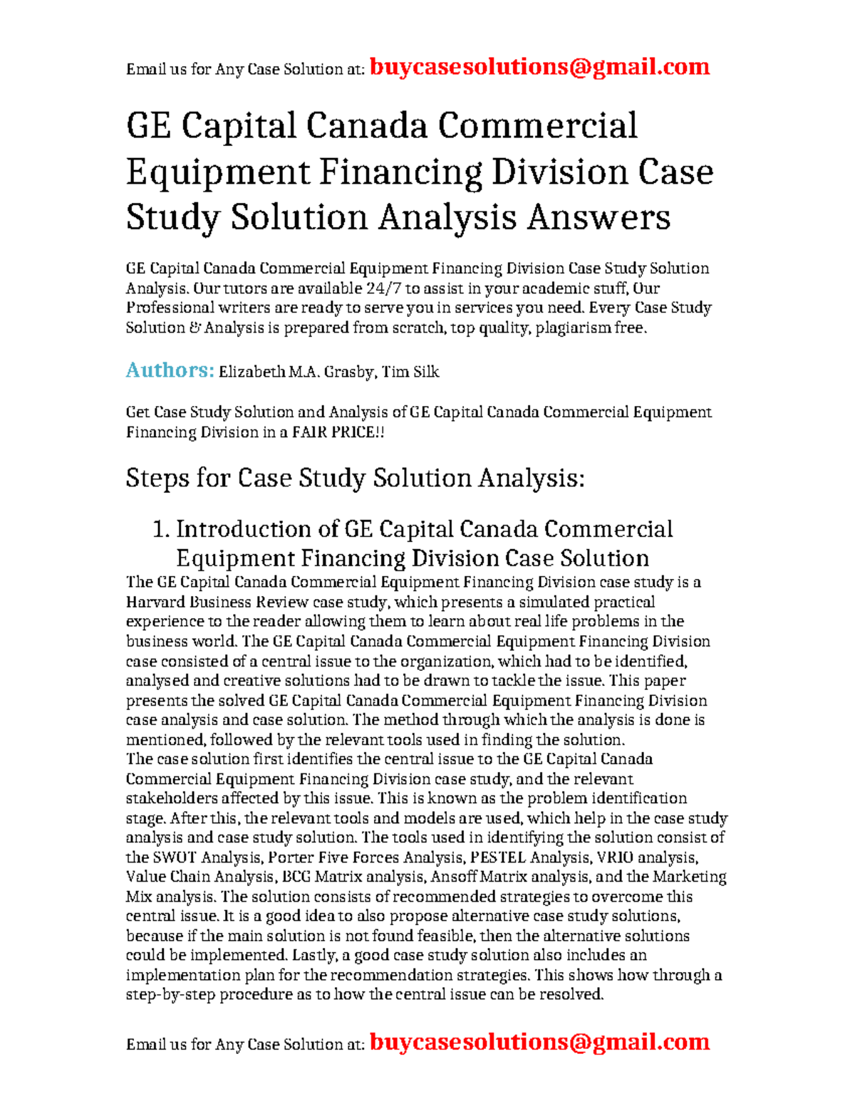 Case Solution GE Capital Canada Commercial Equipment Financing Division ...