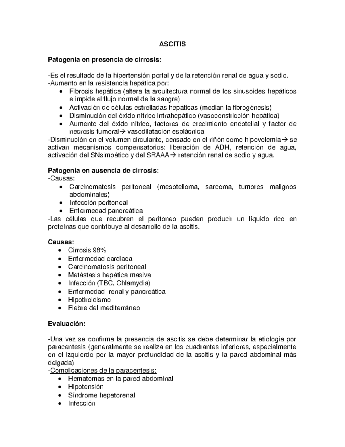 Apuntes clase de Ascitis - ASCITIS Patogenia en presencia de cirrosis ...