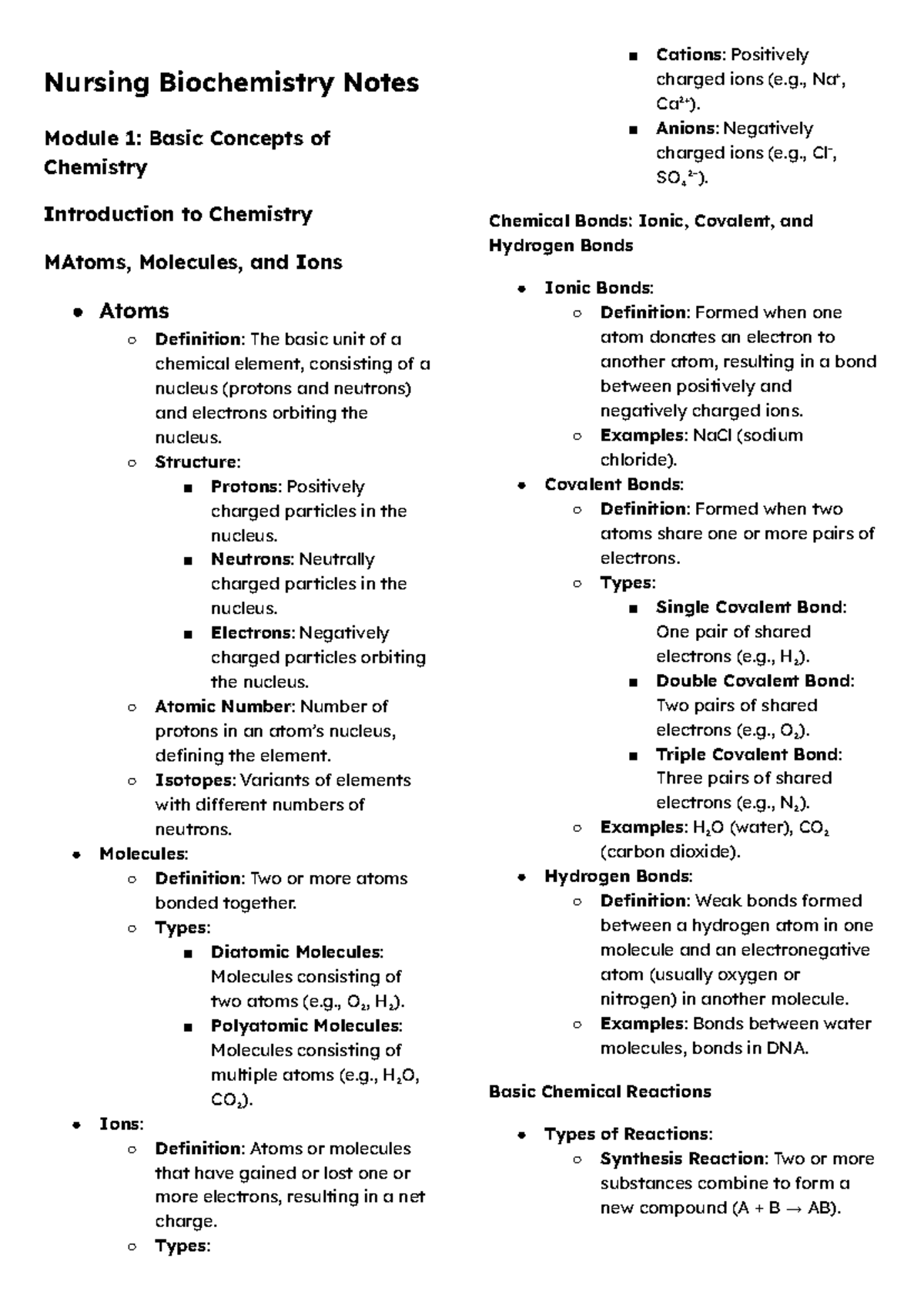 Extended Sample - Nursing Biochemistry Notes - Nursing Biochemistry ...