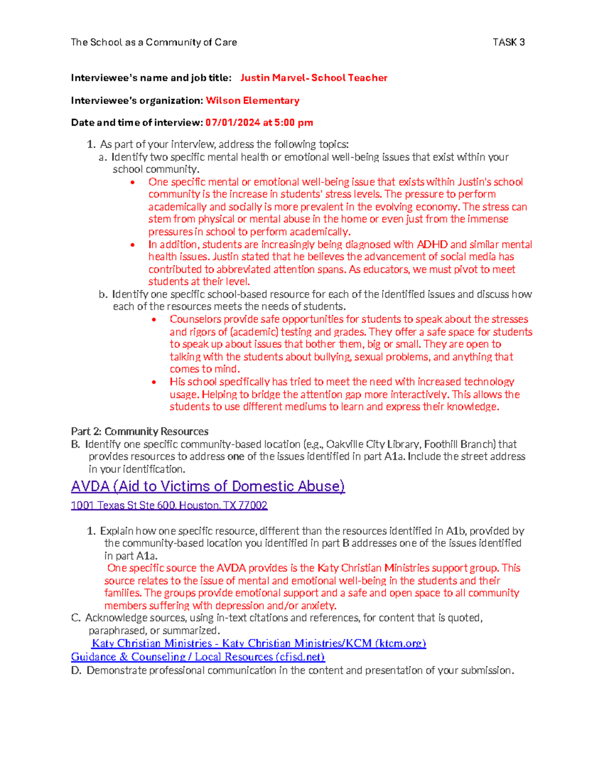 Interviewee - Interview a member of a school community. - The School as ...