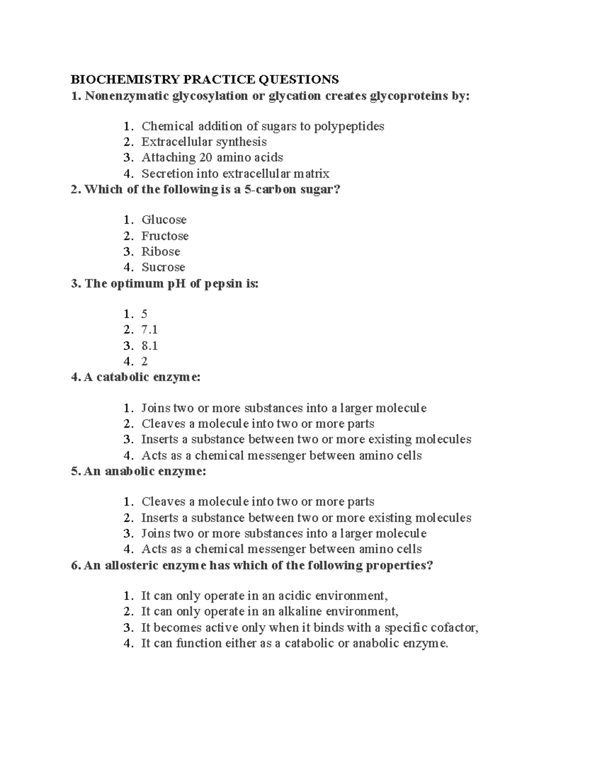 Biochemistry Practice Questions biochem is hard subject so i hope it ...