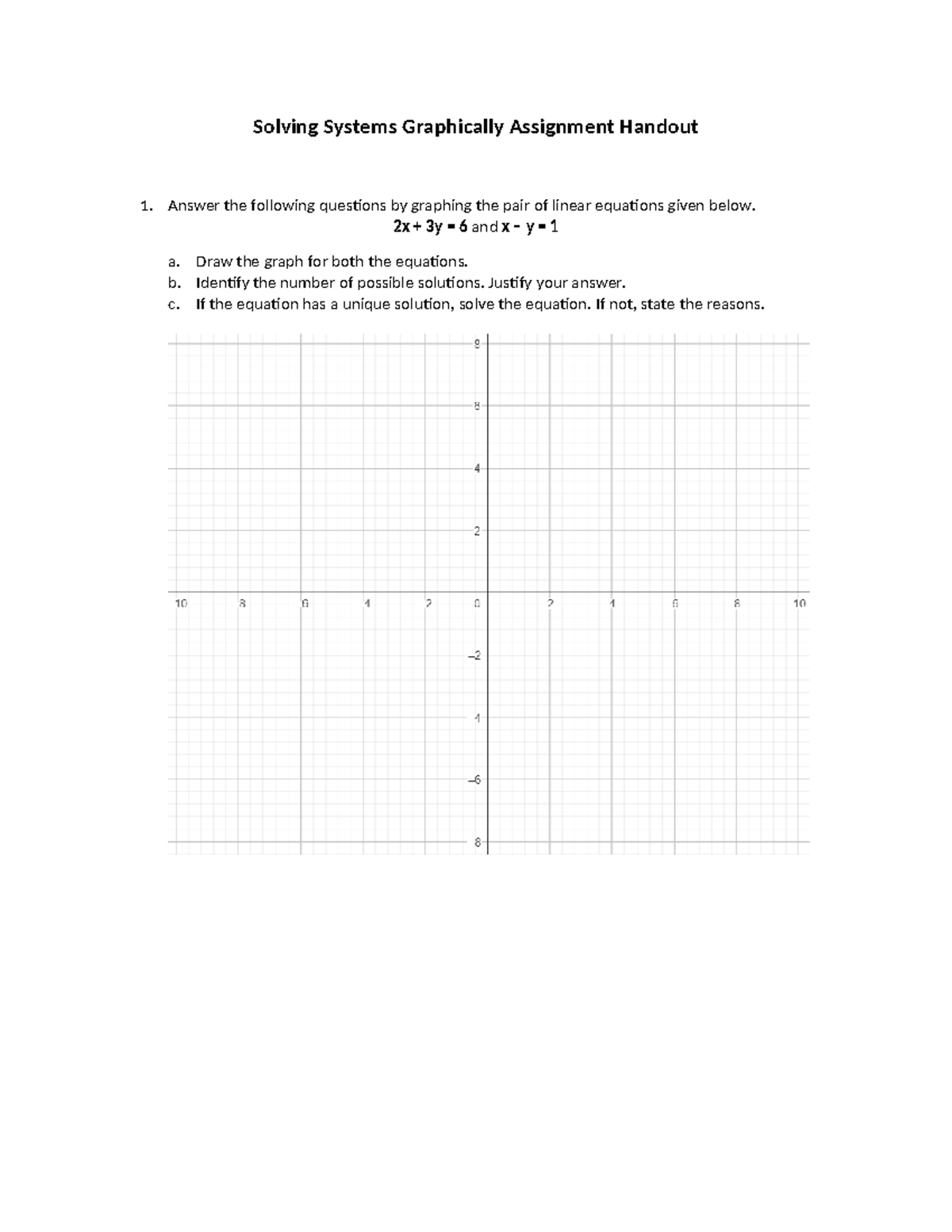 4.02 Solving Systems Graphically Assignment Handout - Solving Systems ...