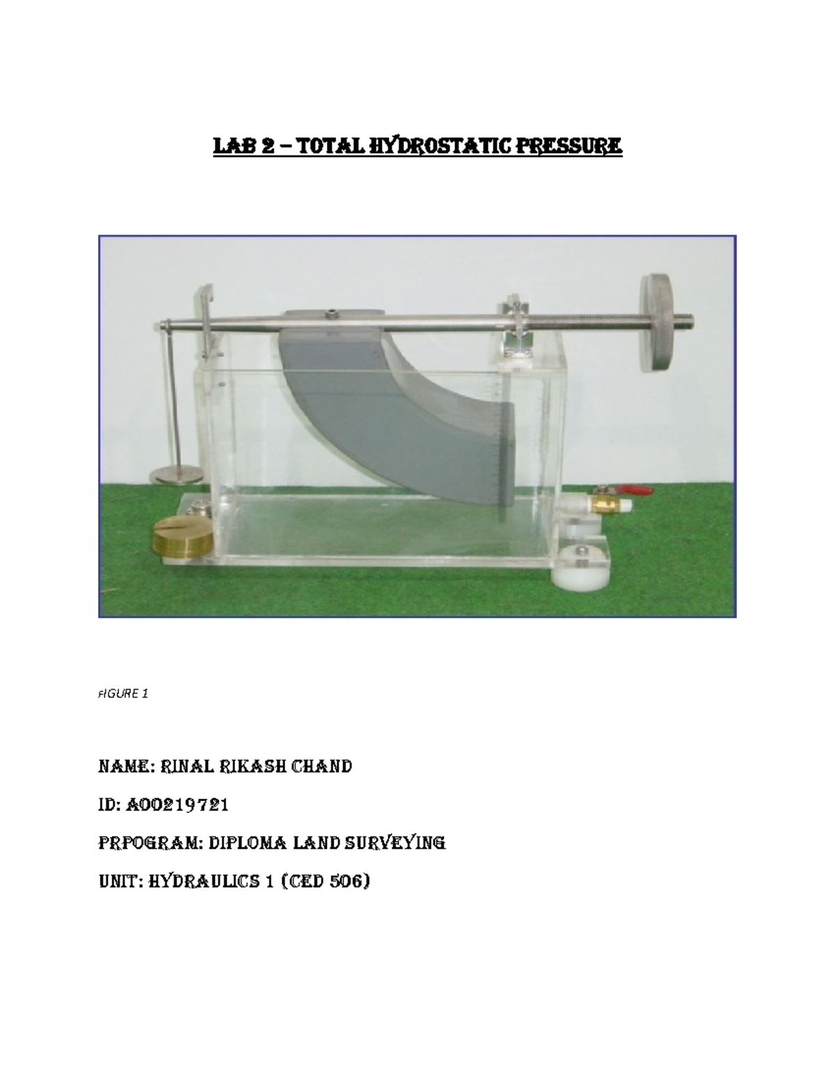 LAB 2.docx Hydrostatic Pressure - LAB 2 – TOTAL HYDROSTATIC PRESSURE ...