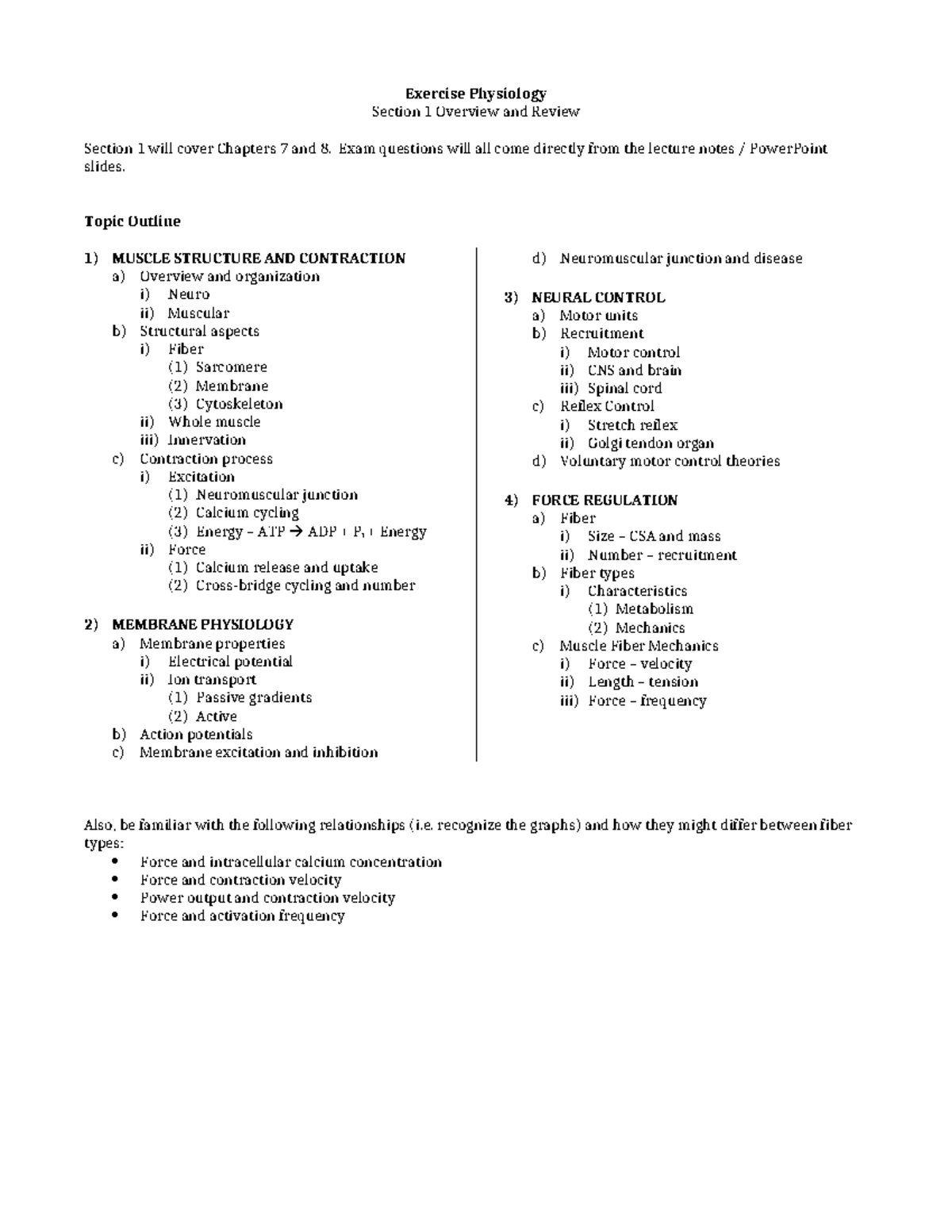 Section 1 Overview - Exercise Physiology Section 1 Overview and Review Section 1 will cover ...