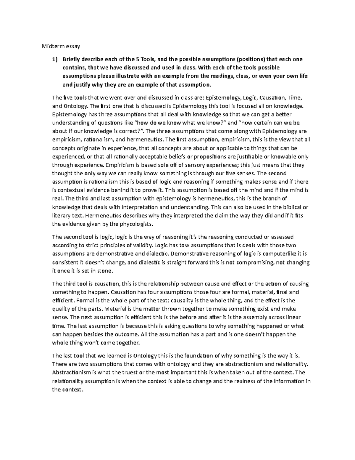 Midterm essay - Midterm essay Briefly describe each of the 5 Tools, and ...