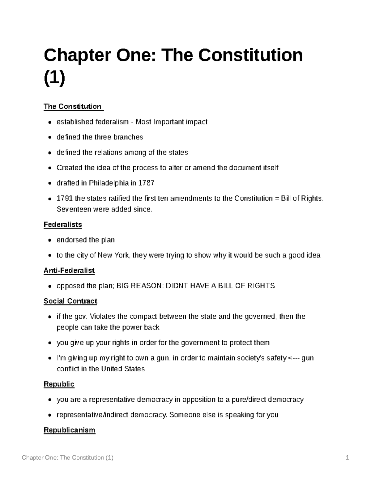 Chapter One The Constitution - Chapter One: The Constitution (1) The ...