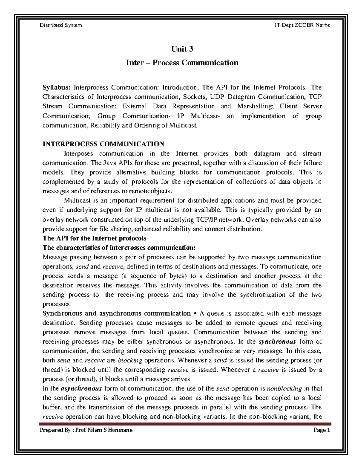 DS Unit 3 - Unit 3 Inter – Process Communication Syllabus: Interprocess Communication ...