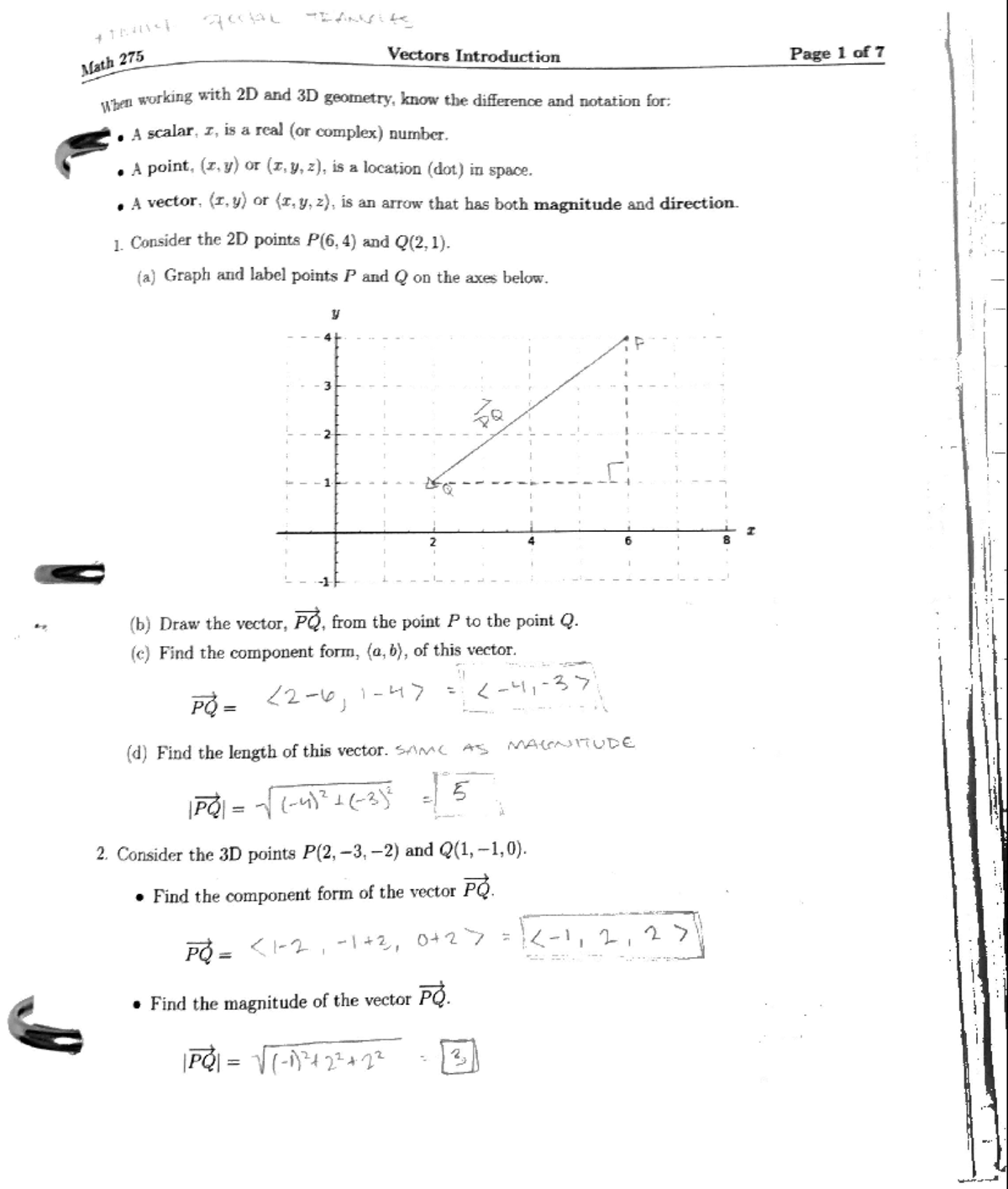 Vectors Introduction - MATH 275 - Studocu