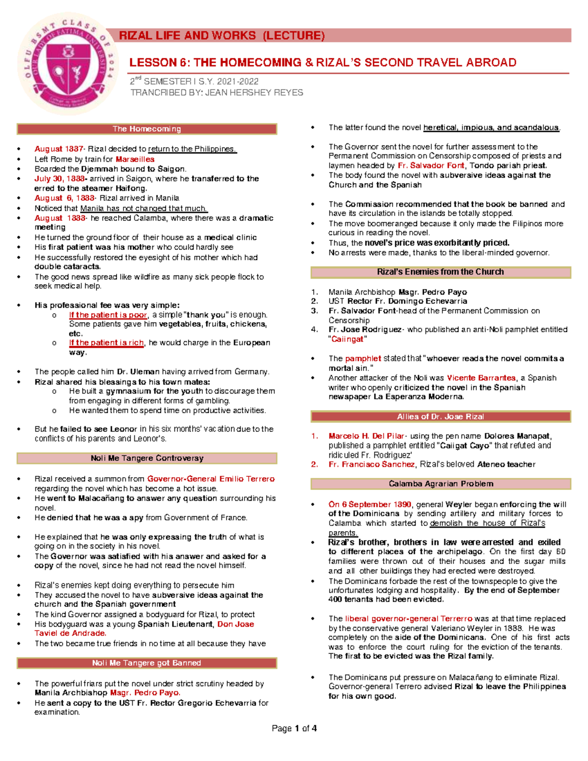 Lesson 6 The Homecoming Rizal s Second Travel Abroad - RIZAL LIFE AND ...