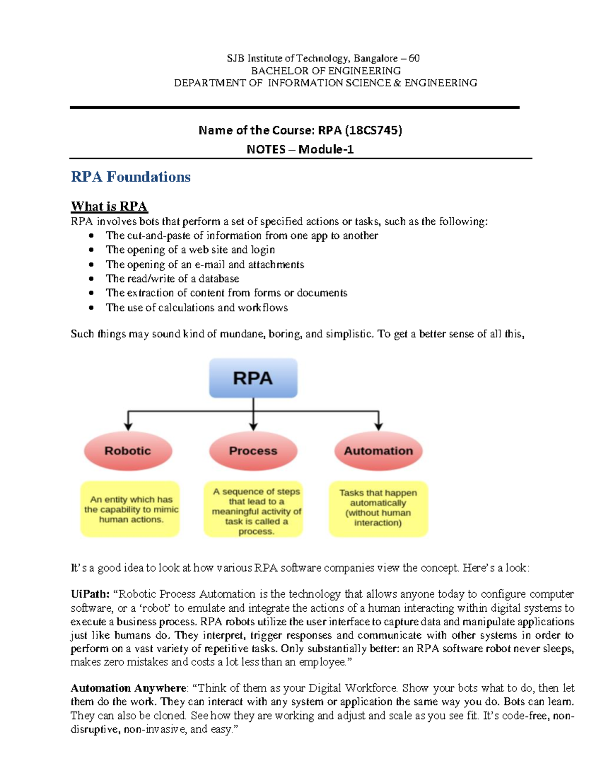 Module 1- RPA-Notes - leture notes - BACHELOR OF ENGINEERING DEPARTMENT ...