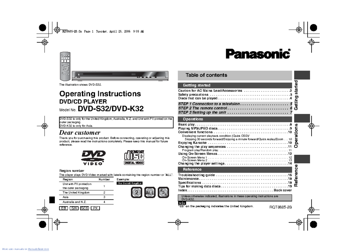 Manual Panasonic DVD-K32 - Manuals Base - EB GN GCS PX RQT8685-2B The ...