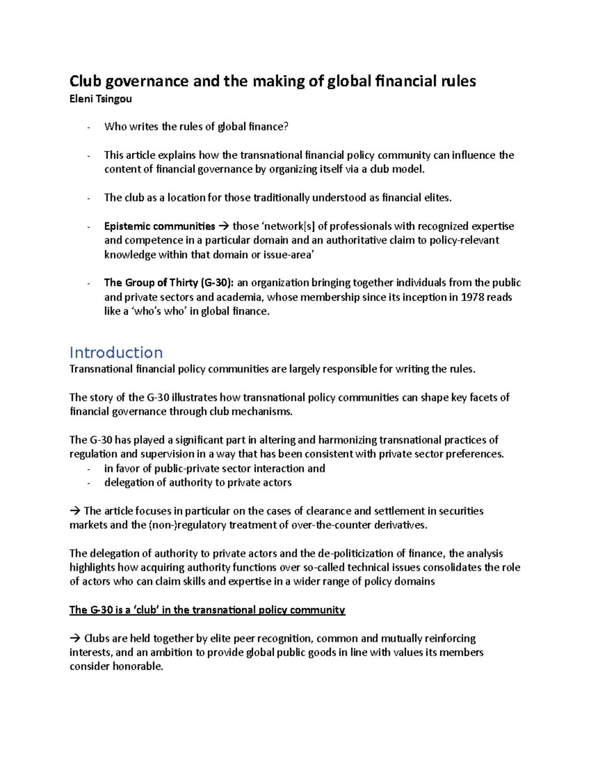 Club governance and the making of global financial rules - PSCI A188 ...