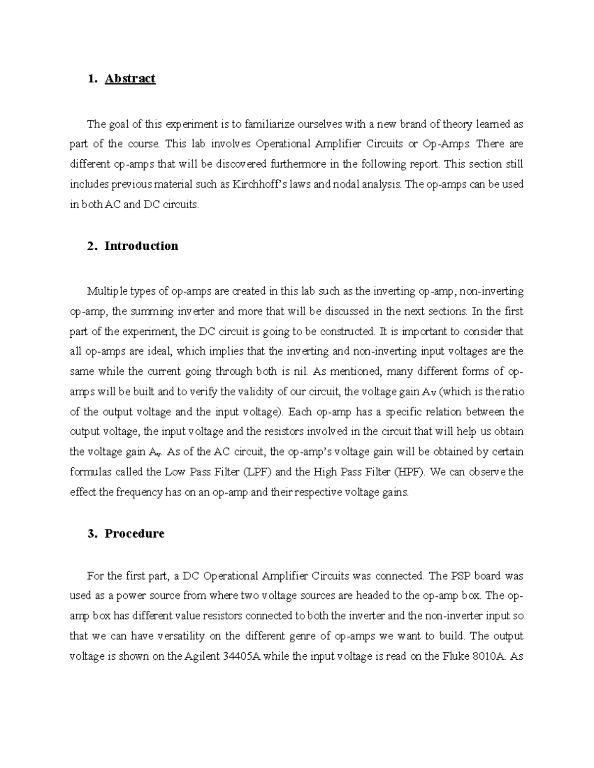 Lab report 3 ELEC 273 - 1. Abstract The goal of this experiment is to ...