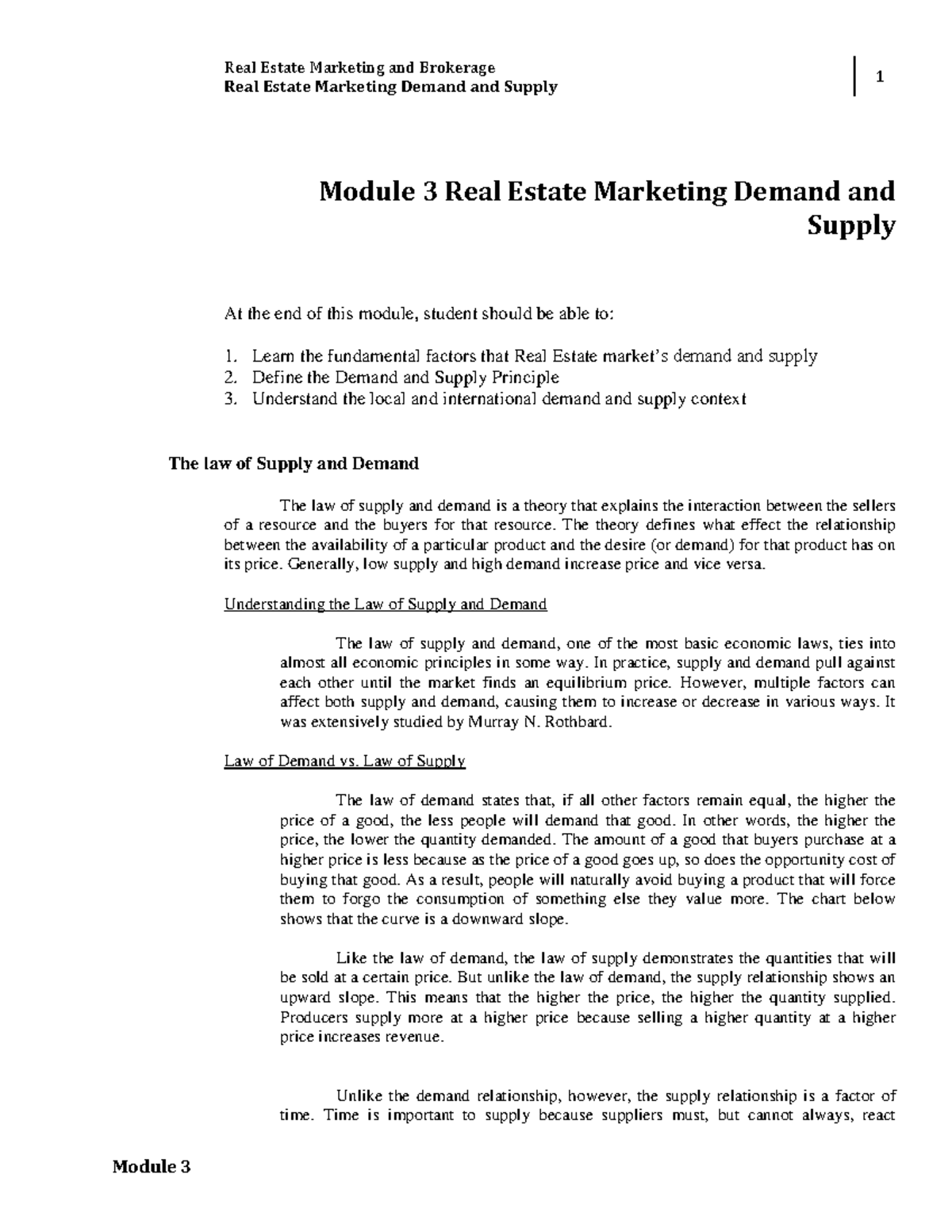 Module 3 Real State Marketing Demand and Supply - Real Estate Marketing ...