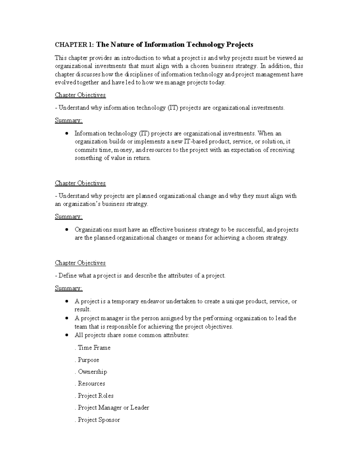Chapter 1 Summary - CHAPTER 1: The Nature of Information Technology ...