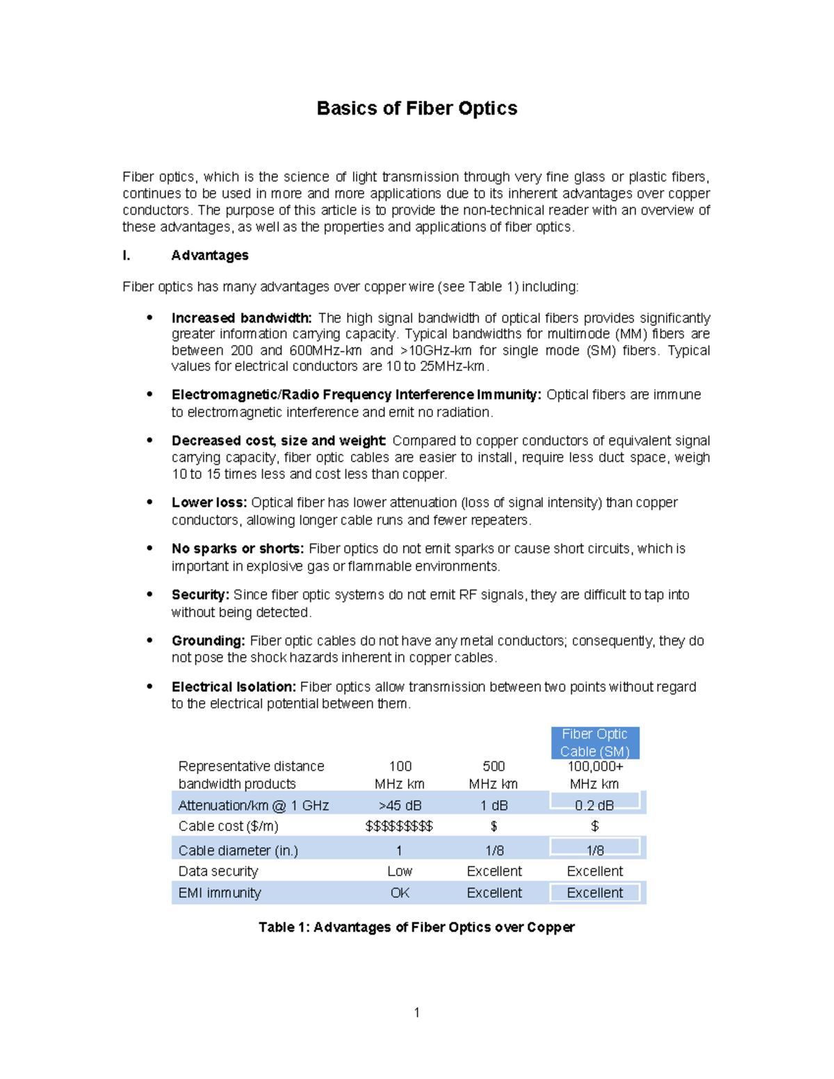 Basics of Fiber Optics - Basics of Fiber Optics Fiber optics, which is ...