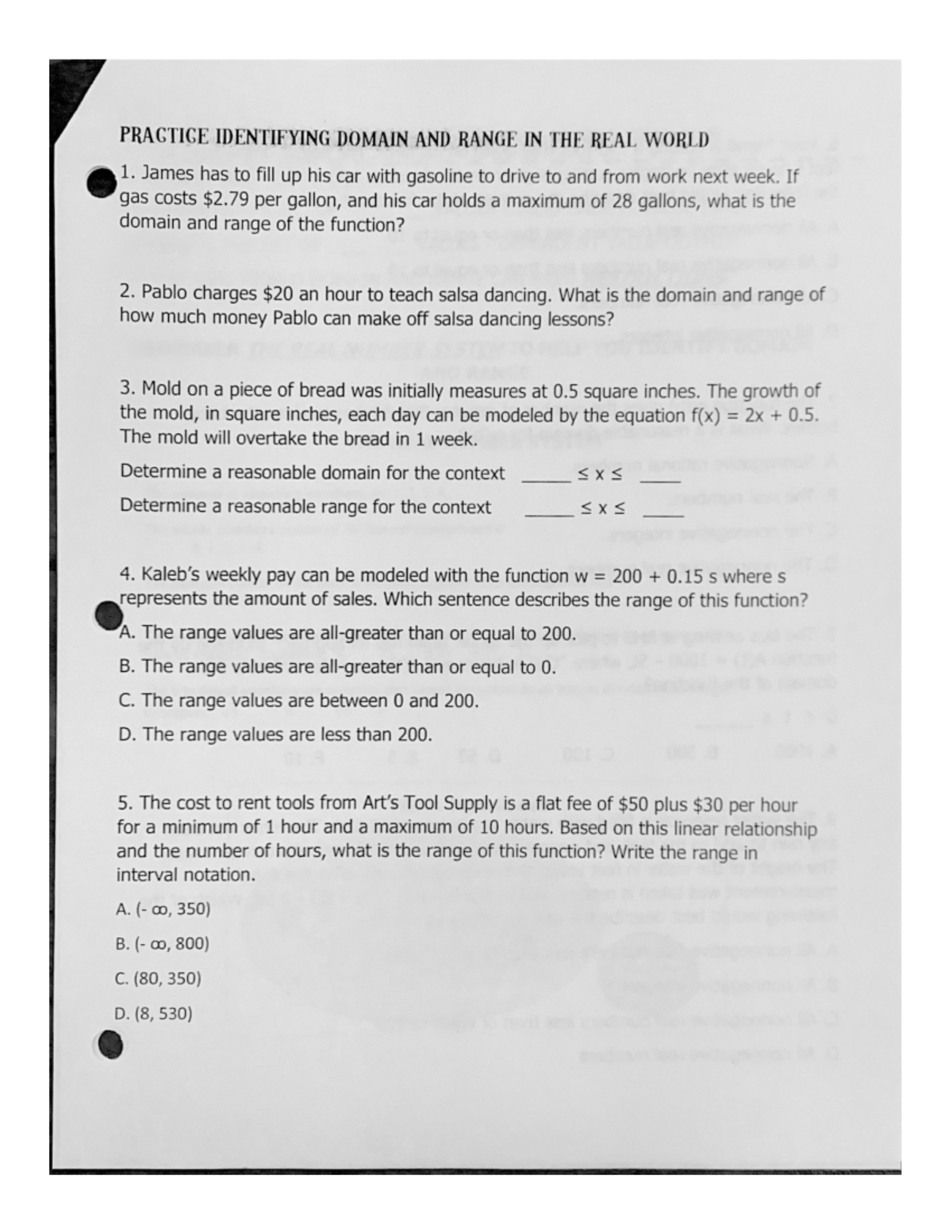 Real World Domain and Range - Studocu