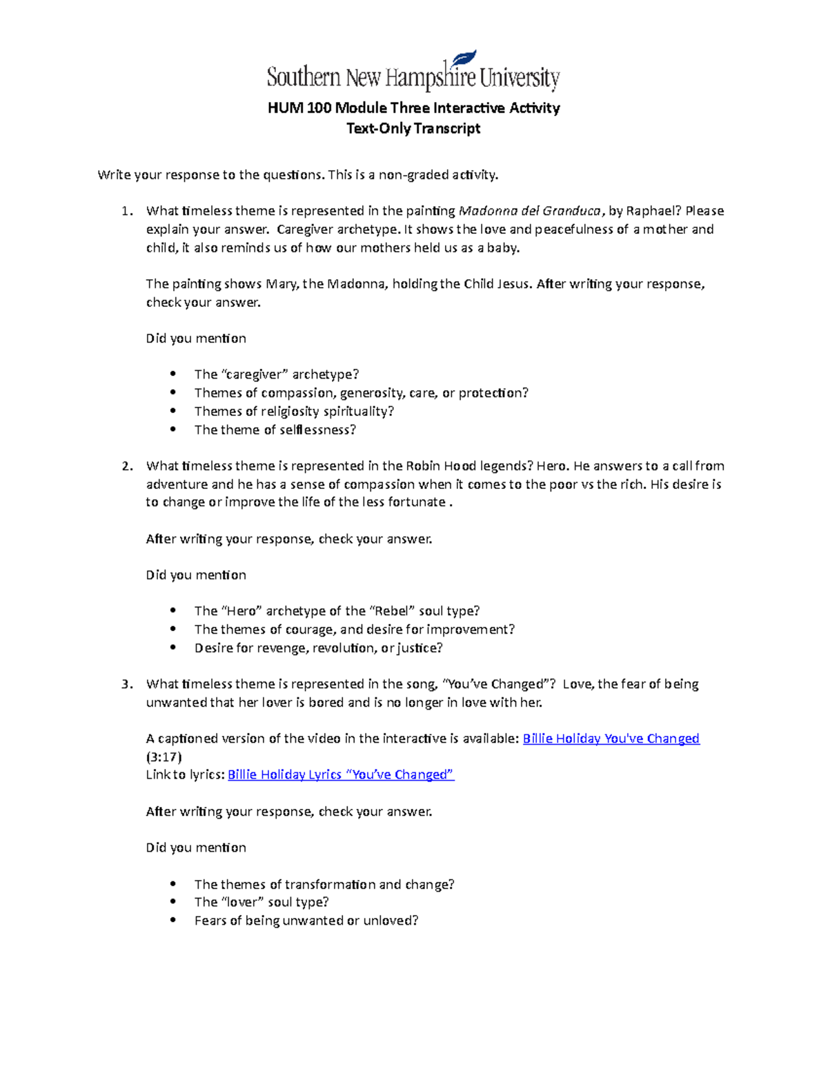HUM 100 Module Three Interactive Activity Text Only Transcript - HUM ...