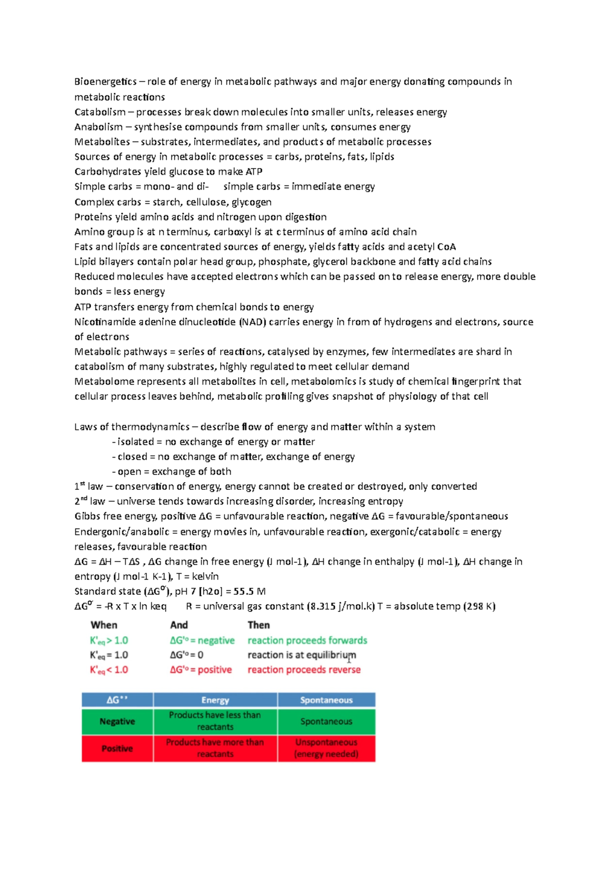 week 1 lecture notes - Bioenergetics – role of energy in metabolic ...