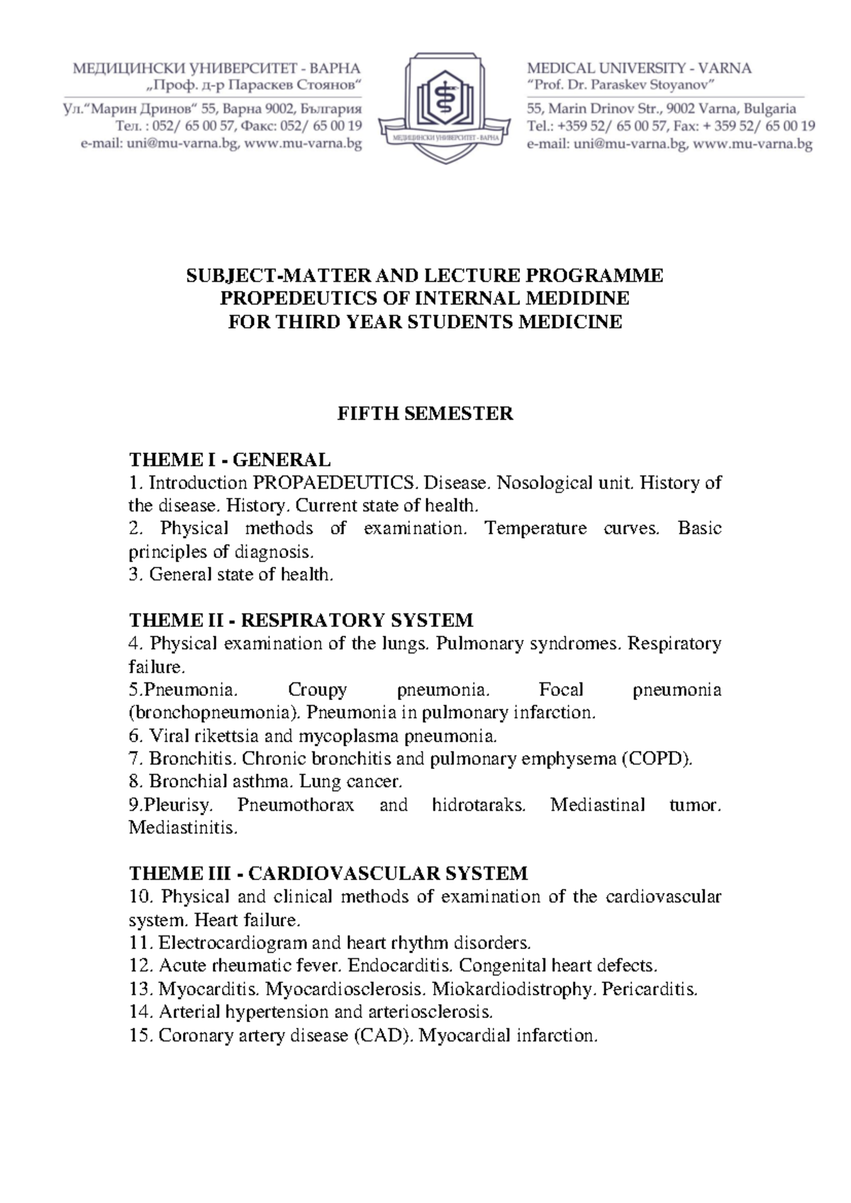 IM - internal - SUBJECT-MATTER AND LECTURE PROGRAMME PROPEDEUTICS OF ...