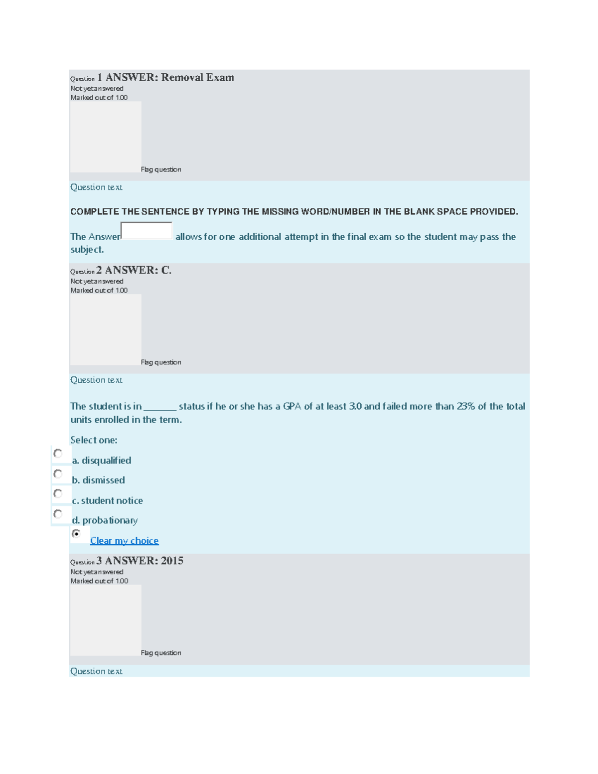 Pdfcoffee - hjk,hjhgdsrae - Question 1 ANSWER: Removal Exam Not yet ...