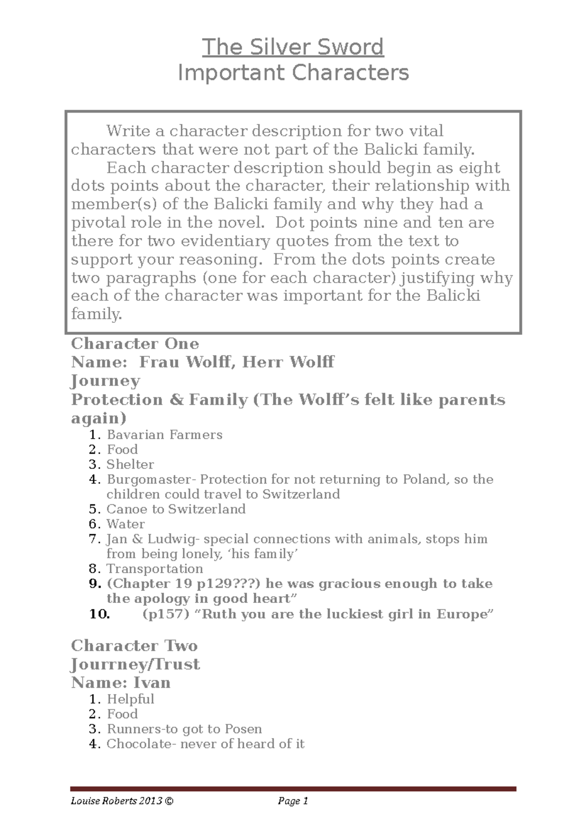 The Silver Sword Important Characters-Planning Paragraphing - The ...