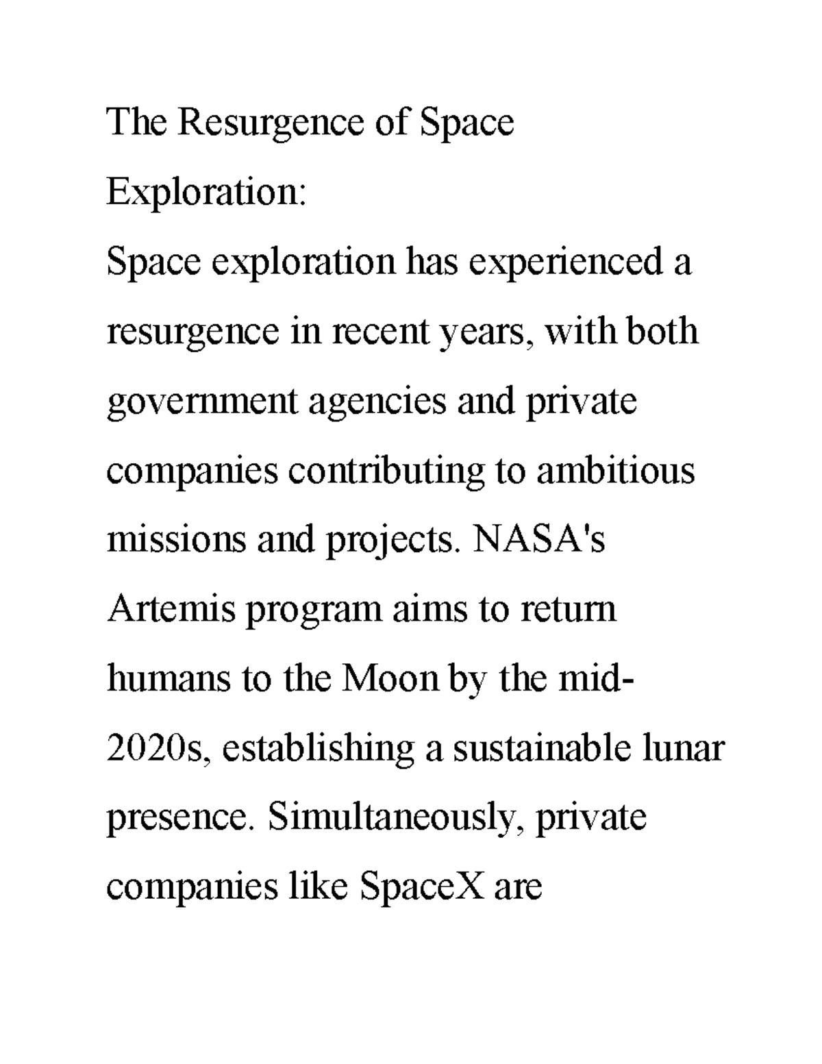 Assignment 05 - The Resurgence of Space Exploration: Space exploration ...