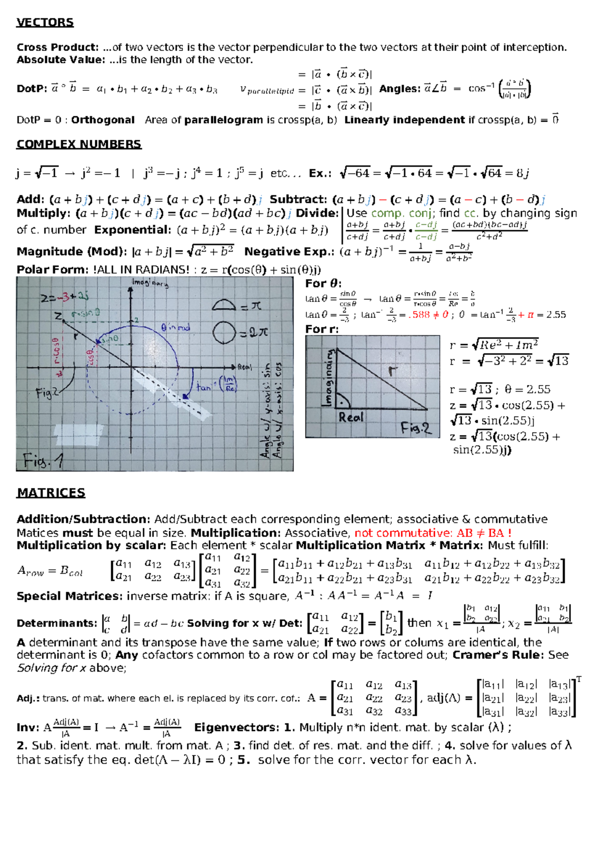 Maths Exam Summary Cheat Sheet - VECTORS Cross Product: .. two vectors ...