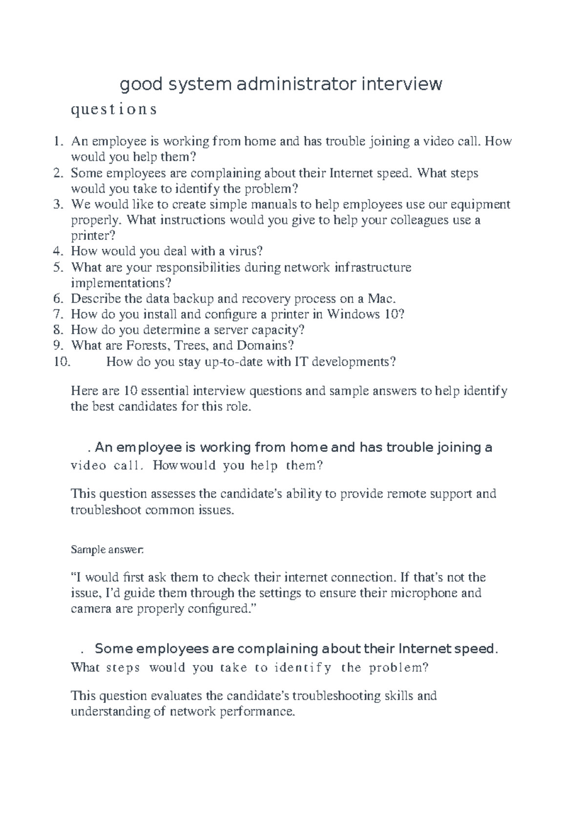 10 good system administrator interview questions - An employee is ...