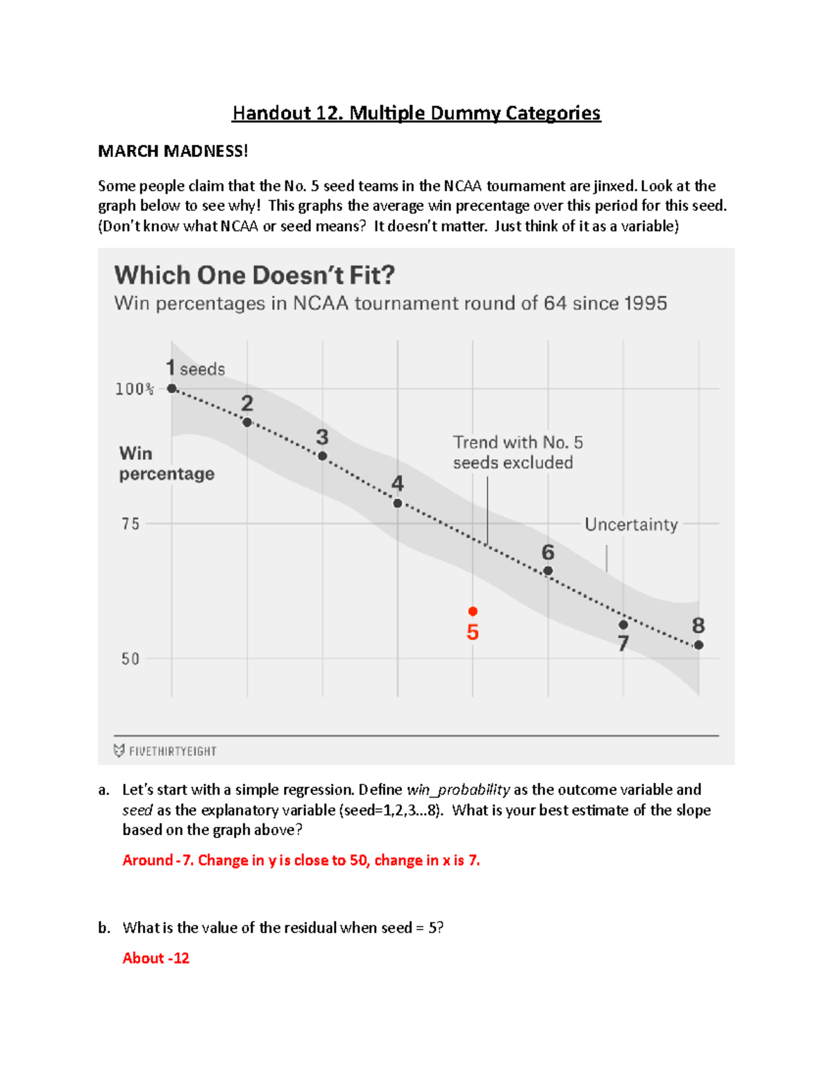 Solutions Handout 12 - Handout 12. Multiple Dummy Categories MARCH ...
